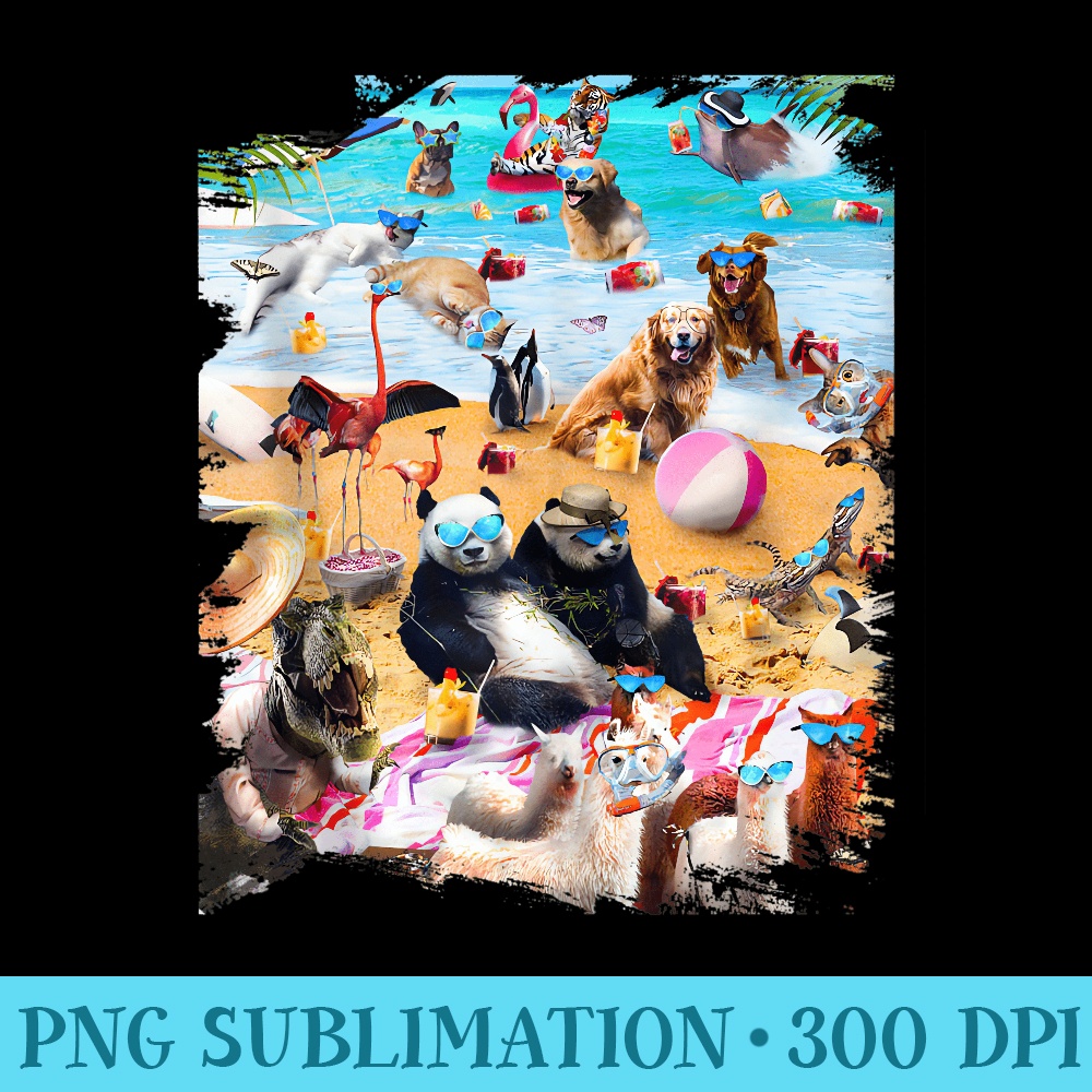 Cat Cats Dog Dogs Panda Llama Dinosaur Party At Beach - Shir | Inspire ...