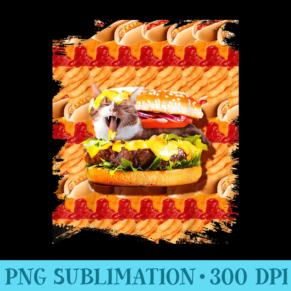 Burger Cat On Cheeseburger - Printable PNG Images | Inspire Uplift