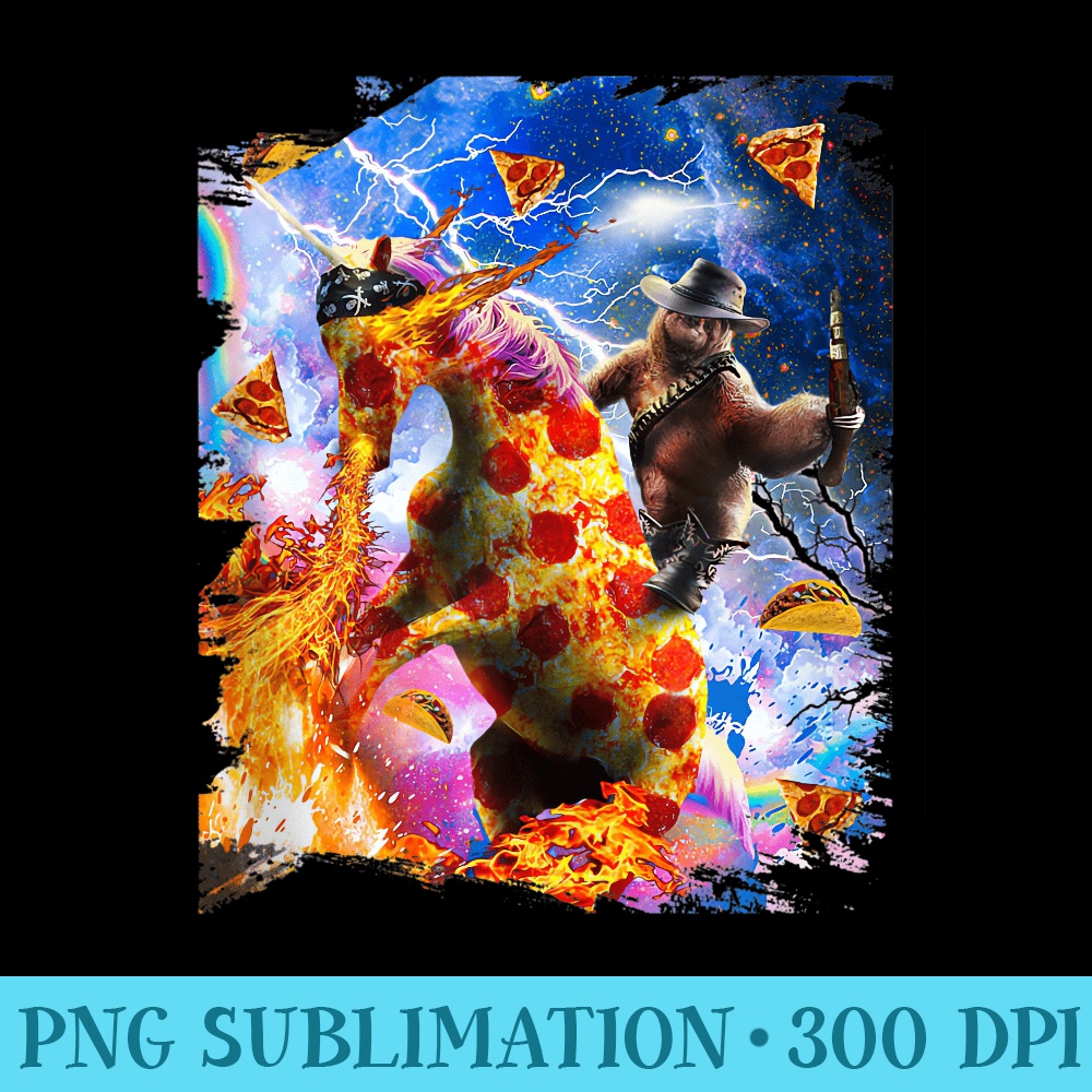 Cowboy Space Sloth On Pizza Fire Unicorn - PNG Art Files | Inspire Uplift