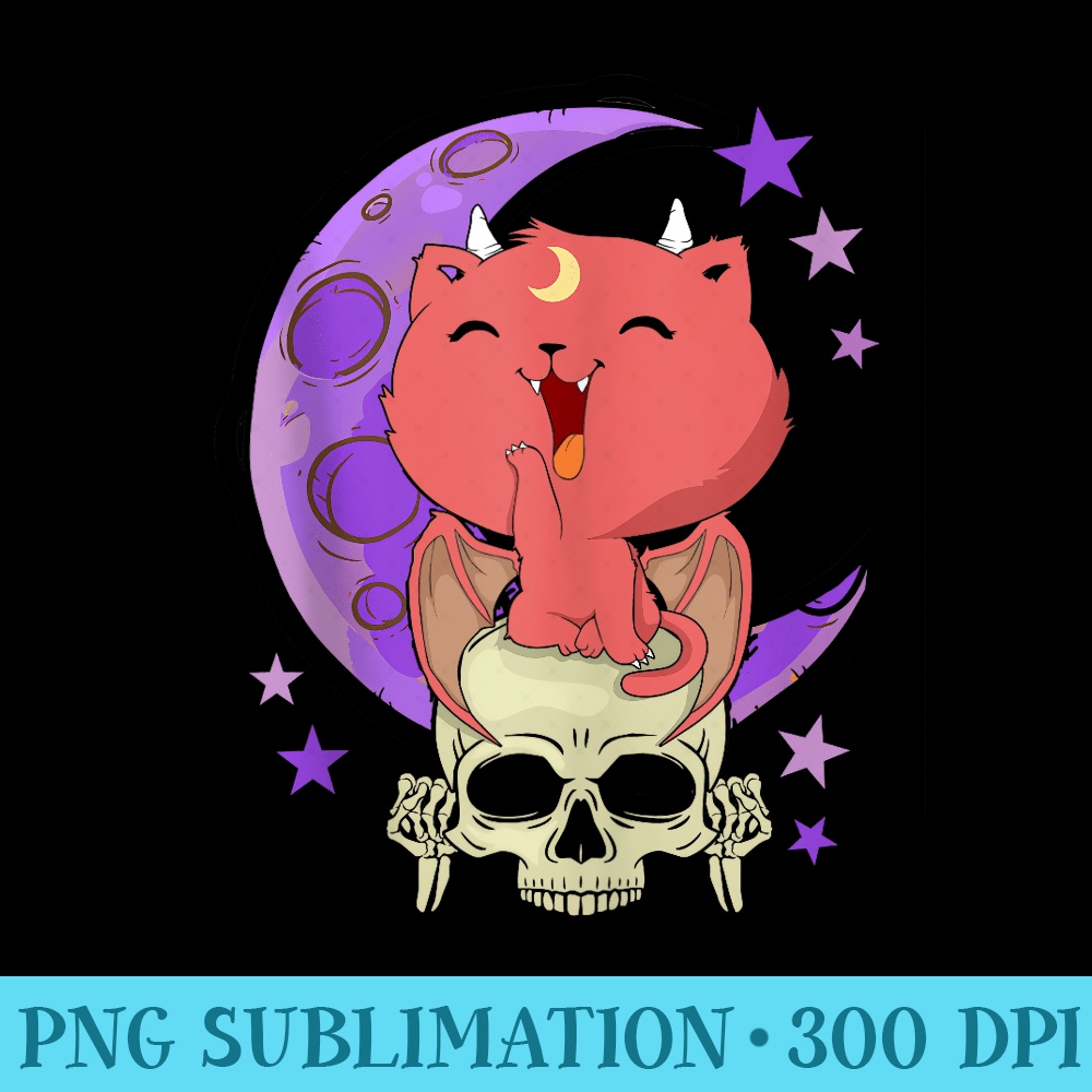 Kawaii Pastel Goth Cute Creepy Demon Cat Skull Anime Cat - S | Inspire ...