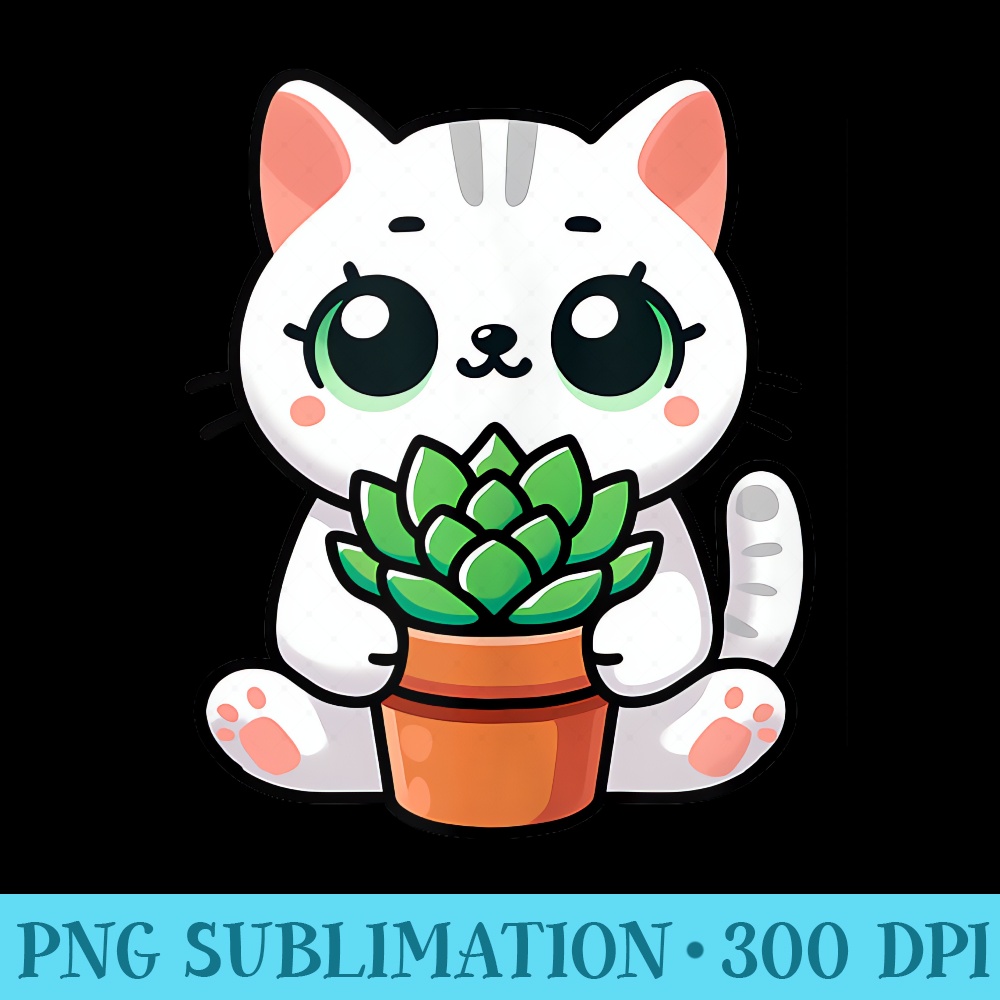 Cute Cat Plant Pot Kawaii Cat Gardening - PNG Templates Down | Inspire ...