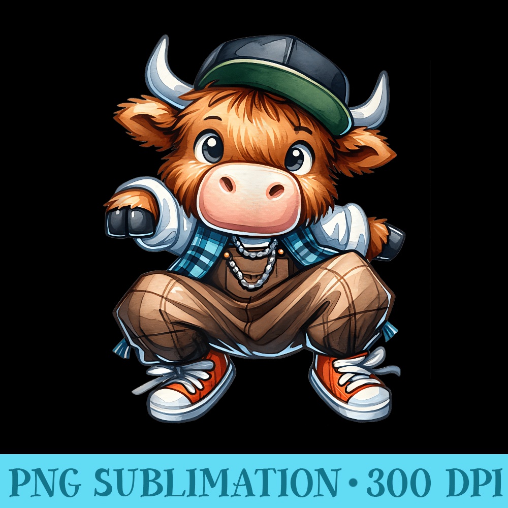 Hip Hop Highland Cow Kawaii Anime Urban Art - Shirt Mockup D | Inspire ...