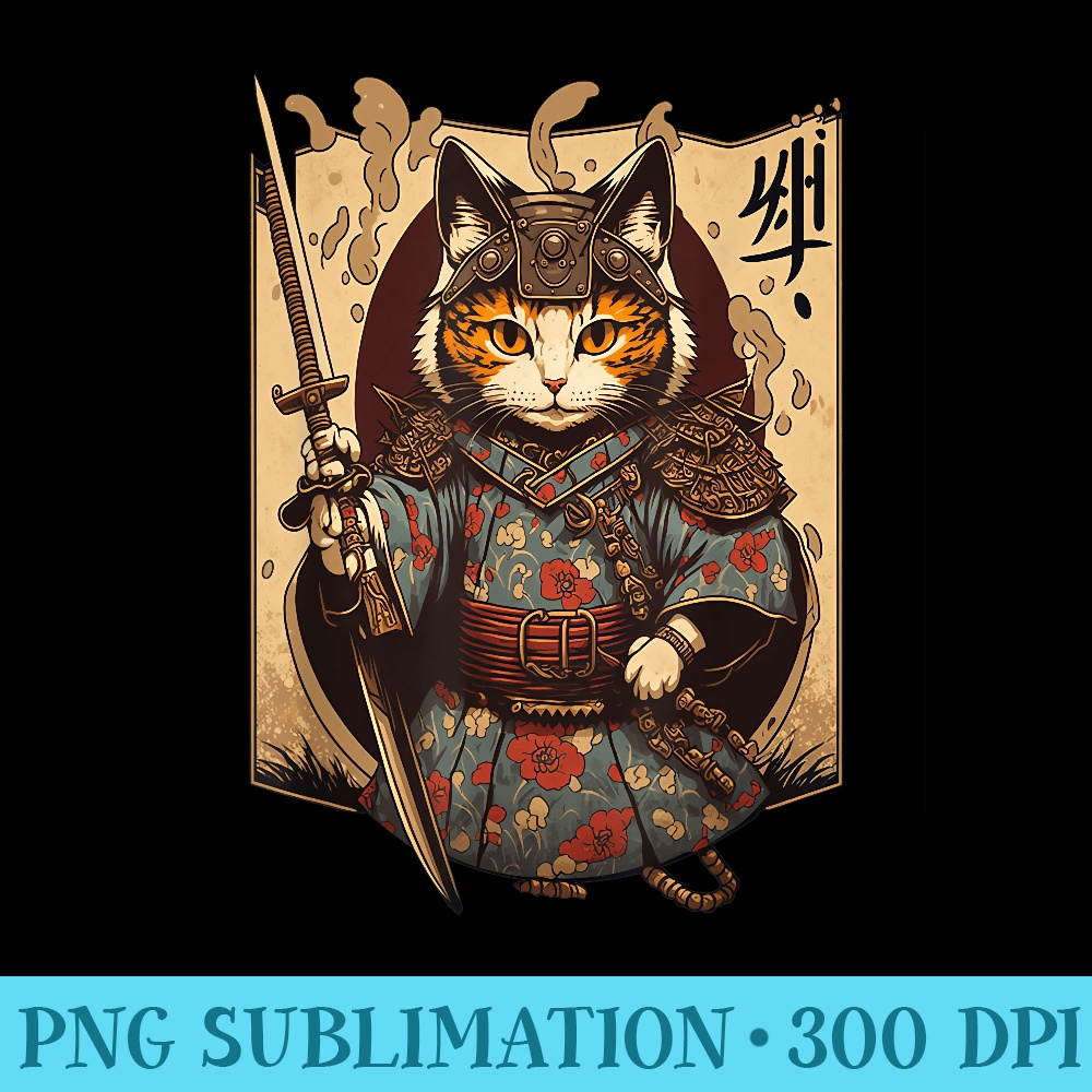 Retro Japanese Samurai Ninja Cat Kawaii Tattoo Graphic Style | Inspire ...