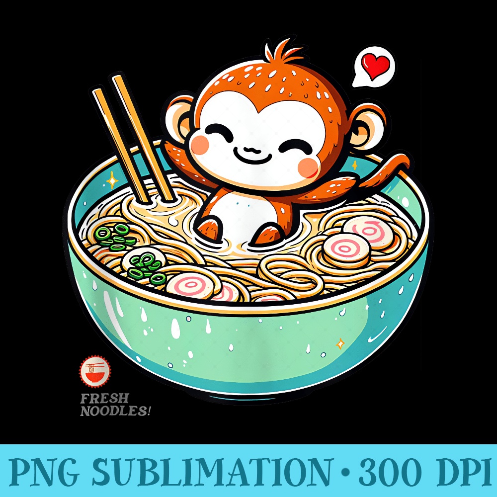 Funny Monkey Ramen Japanese Kawaii Bowl Noodles Girls - PNG | Inspire ...