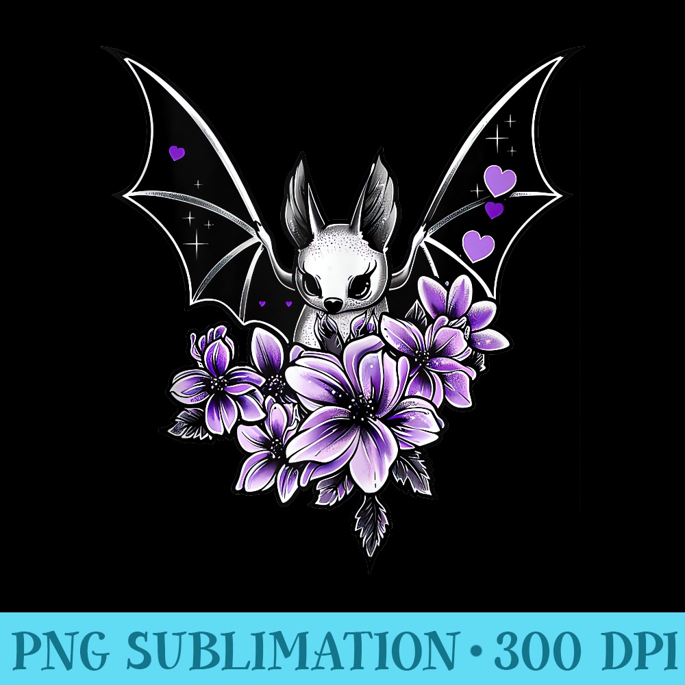 Cute Witchy Bat Purple Flower Aesthetic Goth Vampire Bat - D | Inspire ...