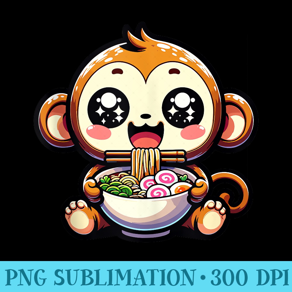Monkey Eating Ramen Kawaii Japanese Food - Download PNG File | Inspire ...