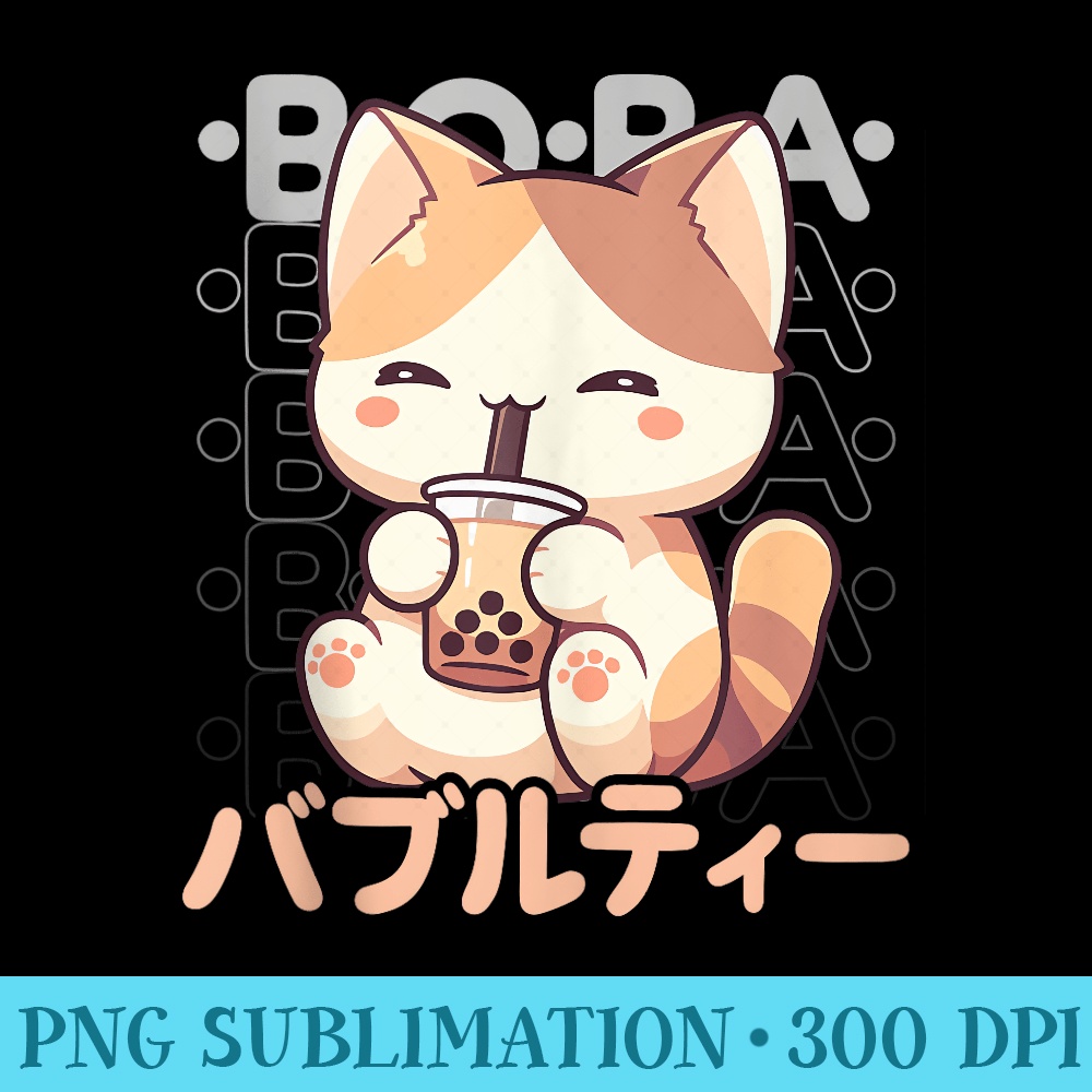 Cat Boba Tea Kawaii Bubble Tea Cat Anime Neko Calico Cat - F | Inspire ...