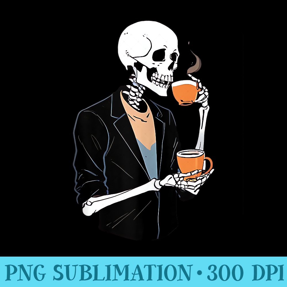 Skeleton with skull drinking coffee drinking - PNG Download | Inspire ...