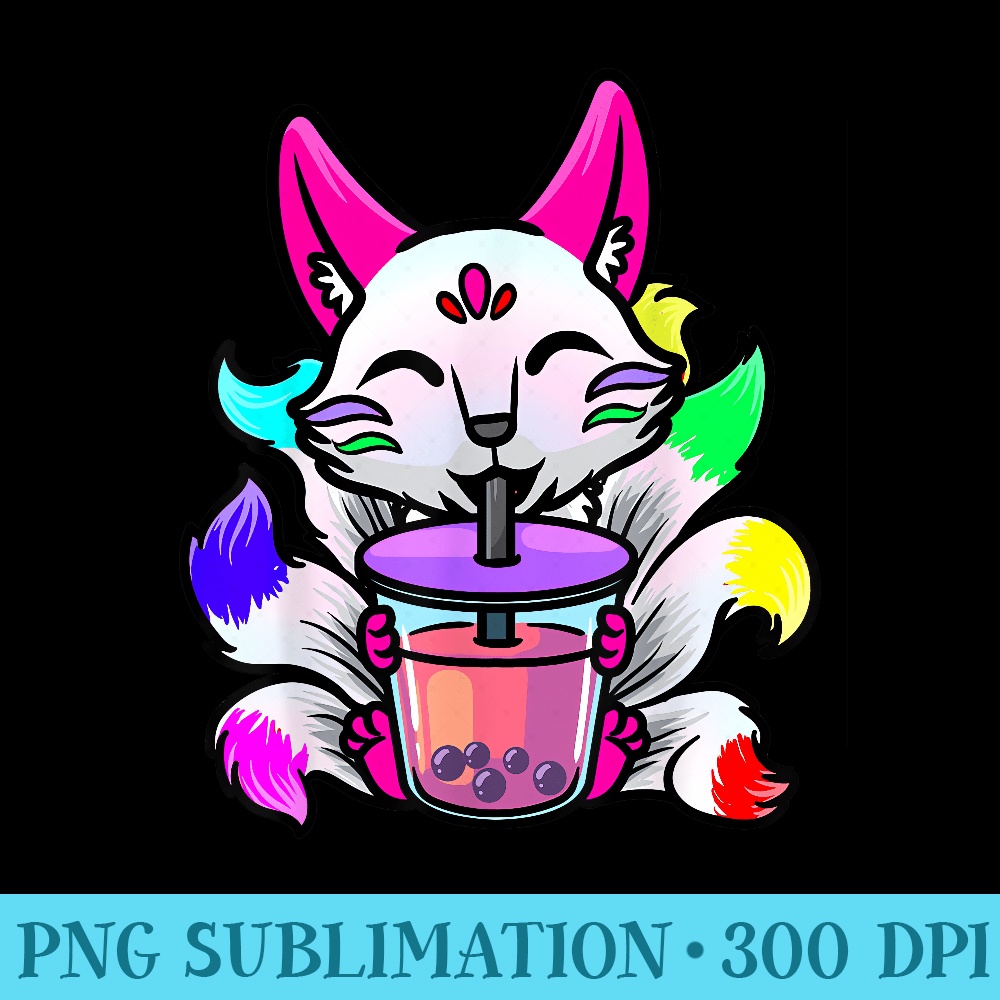 Kitsune Cute Anime Boba Japanese Bubble Tea Fox Kawaii - PNG | Inspire ...