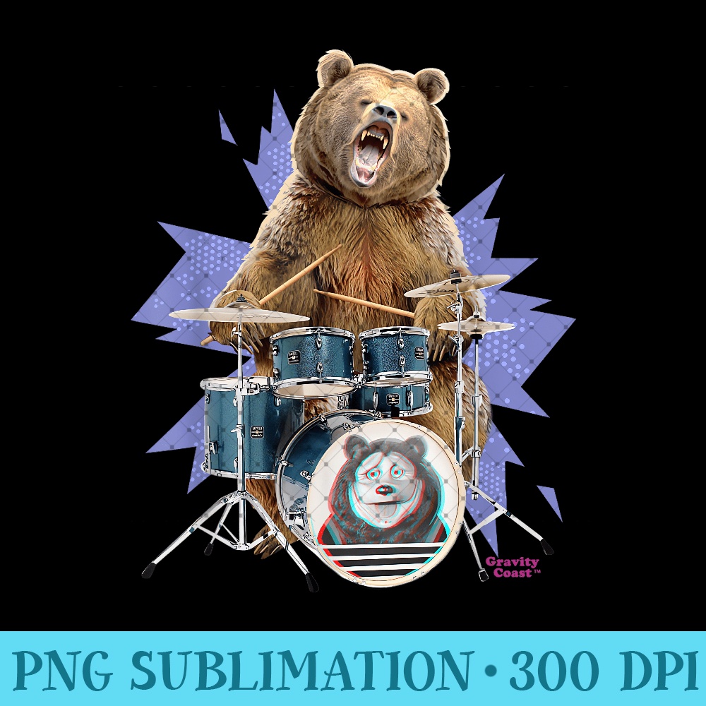 Grizzly Brown Bear Rockstar Drummer Playing Drums Funny - Ex | Inspire ...