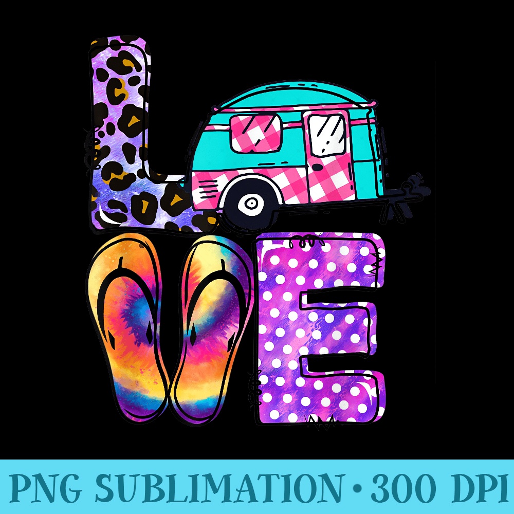 Tu Love Camping RV Flip Flop Tie Dye Leopard Camper - PNG Pr | Inspire ...