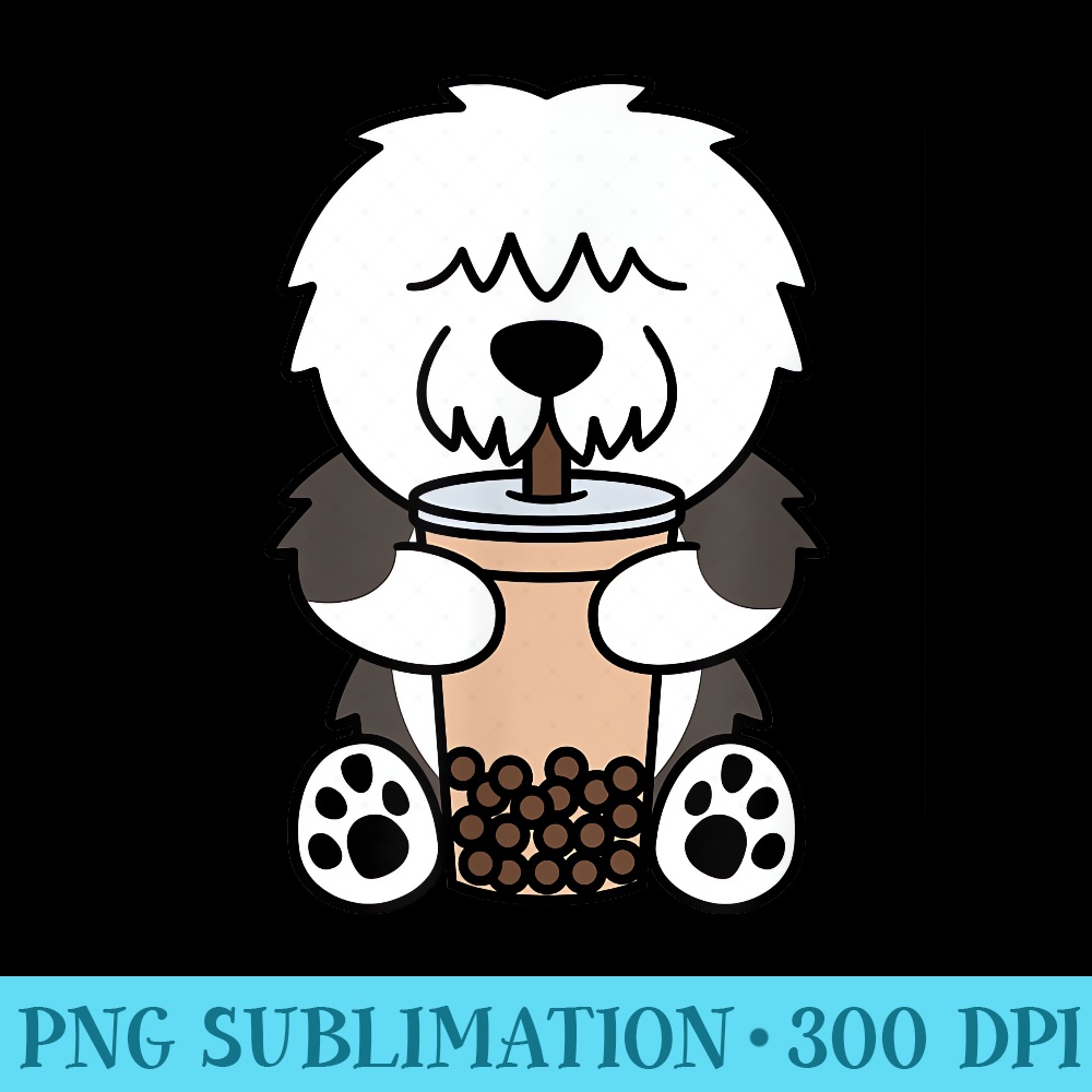 Boba Bubble Milk Tea Old English Sheepdog Dog - Transparent | Inspire ...