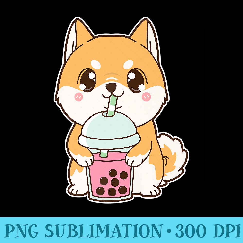 Kawaii Cute Boba Shiba Inu Dog Strawberry Bubble Milk Tea Pr | Inspire ...