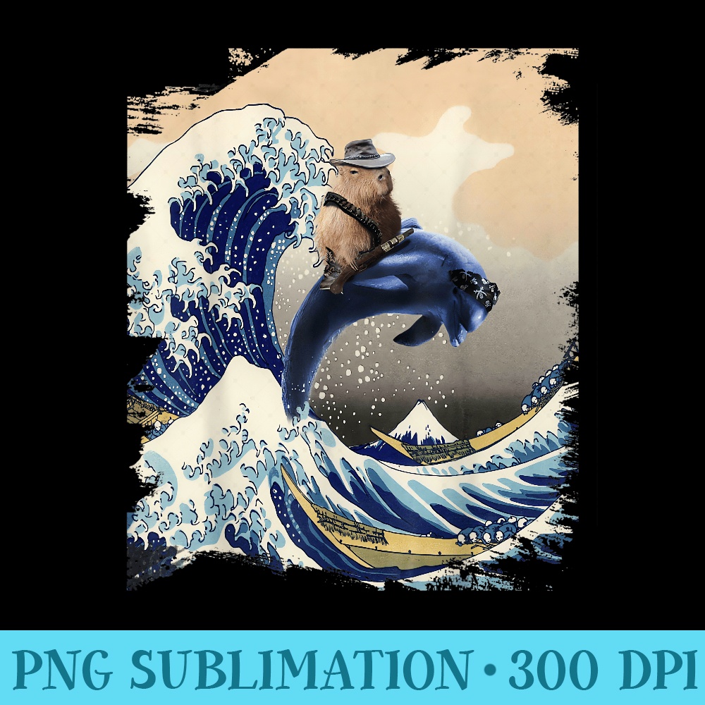 Cowboy Capybara Riding Dolphin Great Wave - Blank Shirt Temp | Inspire ...