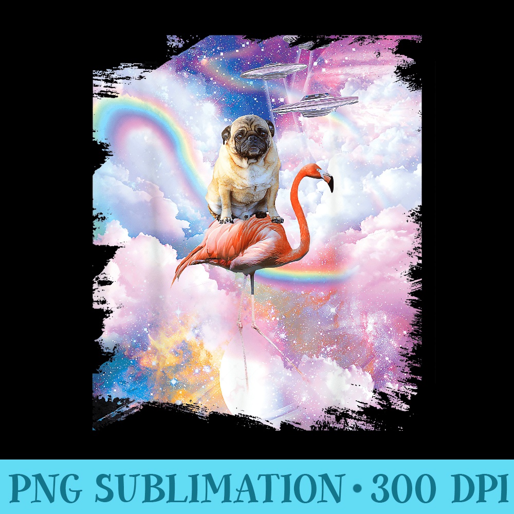 Dog Pug Riding Flamingo In Space Rainbow - Shirt Vector Art | Inspire ...