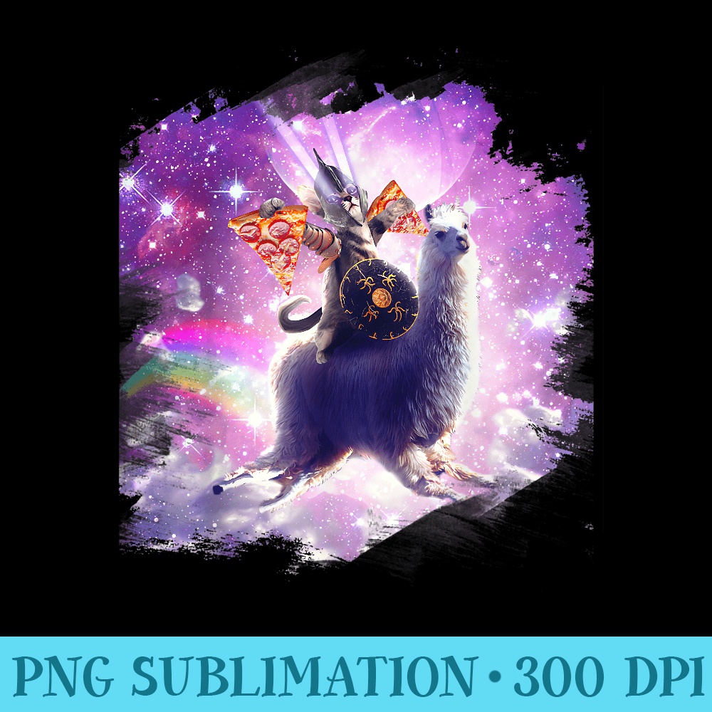 Lazer Warrior Space Cat Riding Llama Eating Pizza - Sublimat | Inspire ...