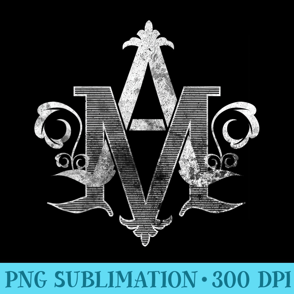 Distressed Vintage Auspice Maria Virgin Mary Monogram T - Sh | Inspire ...