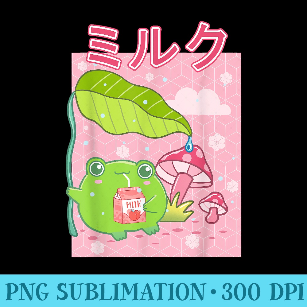 Kawaii Frog Japanese Cottagecore Mushroom Strawberry Milk - | Inspire ...