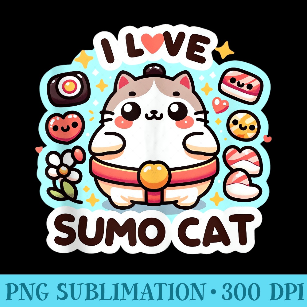 I Love Sumo Cat kawaii Japanese cat - Casual Shirt PNG | Inspire Uplift