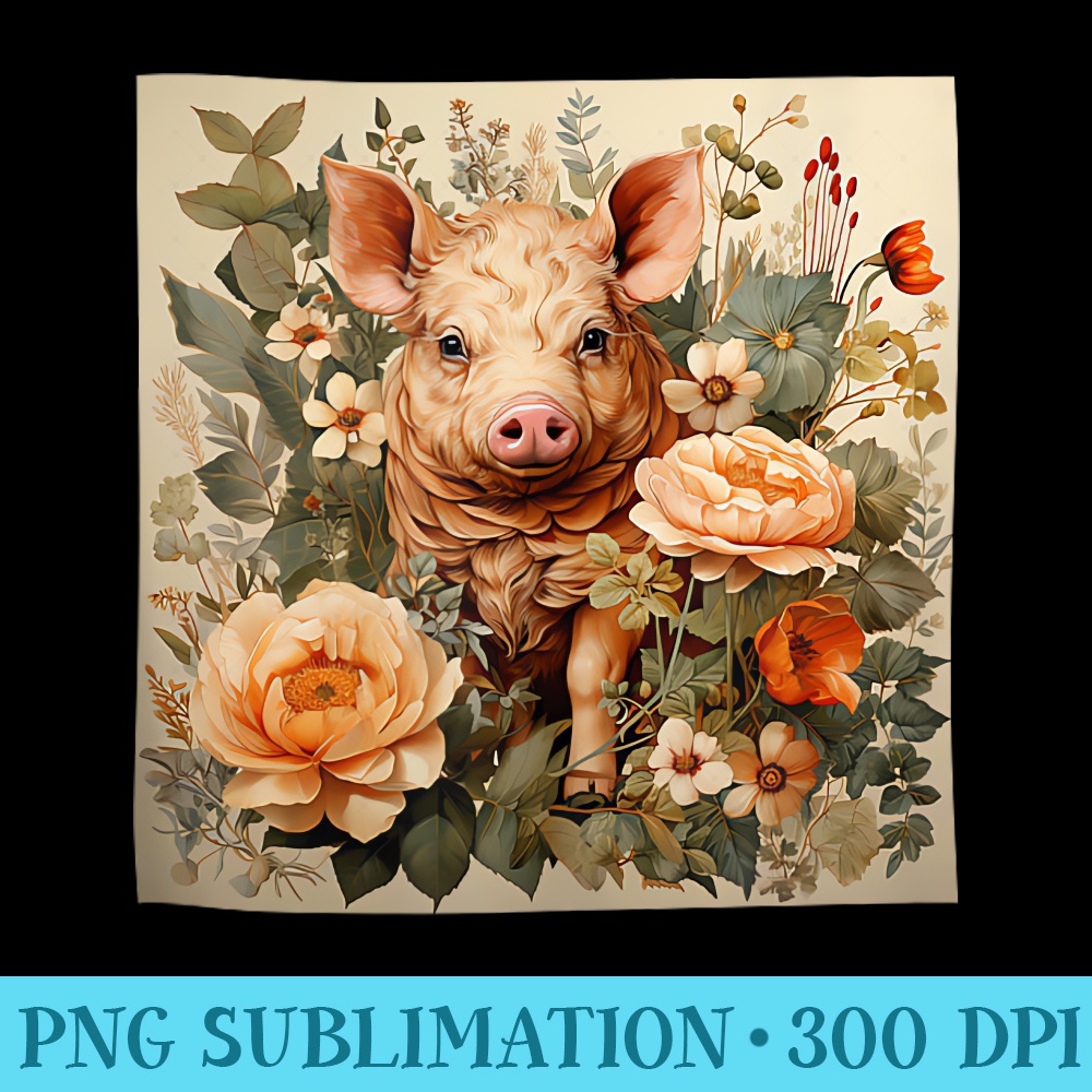 Pig Cottagecore Botanical Flowers Graphic - Free Transparent | Inspire ...