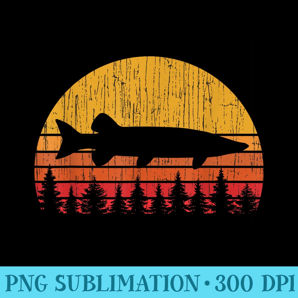Muskie Fishing Retro Musky Fisherman Treeline Sunset - Exclu | Inspire ...