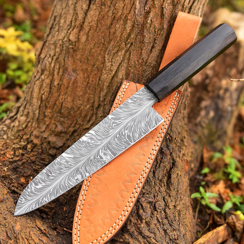 Custom Handmade Damascus Steel Feather Pattern Kitchen Chef | Inspire ...