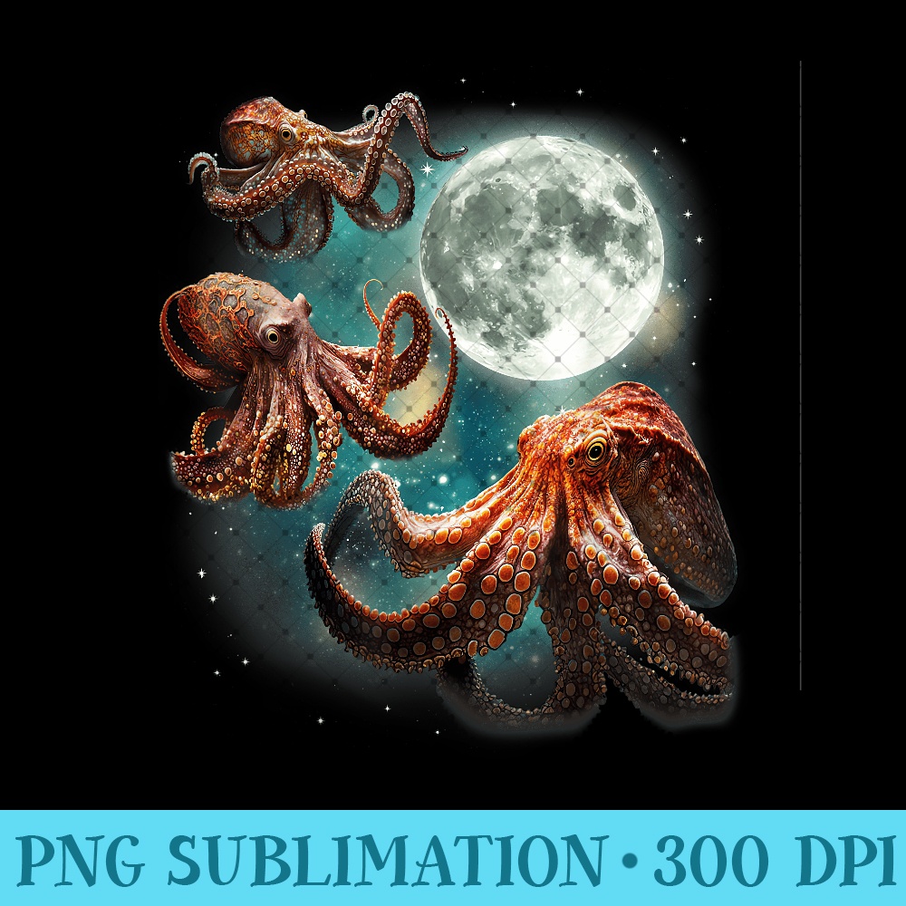 Three Octopuses 3 Moon Ocean Deep Sea Creature Wildlife - PN - Inspire ...