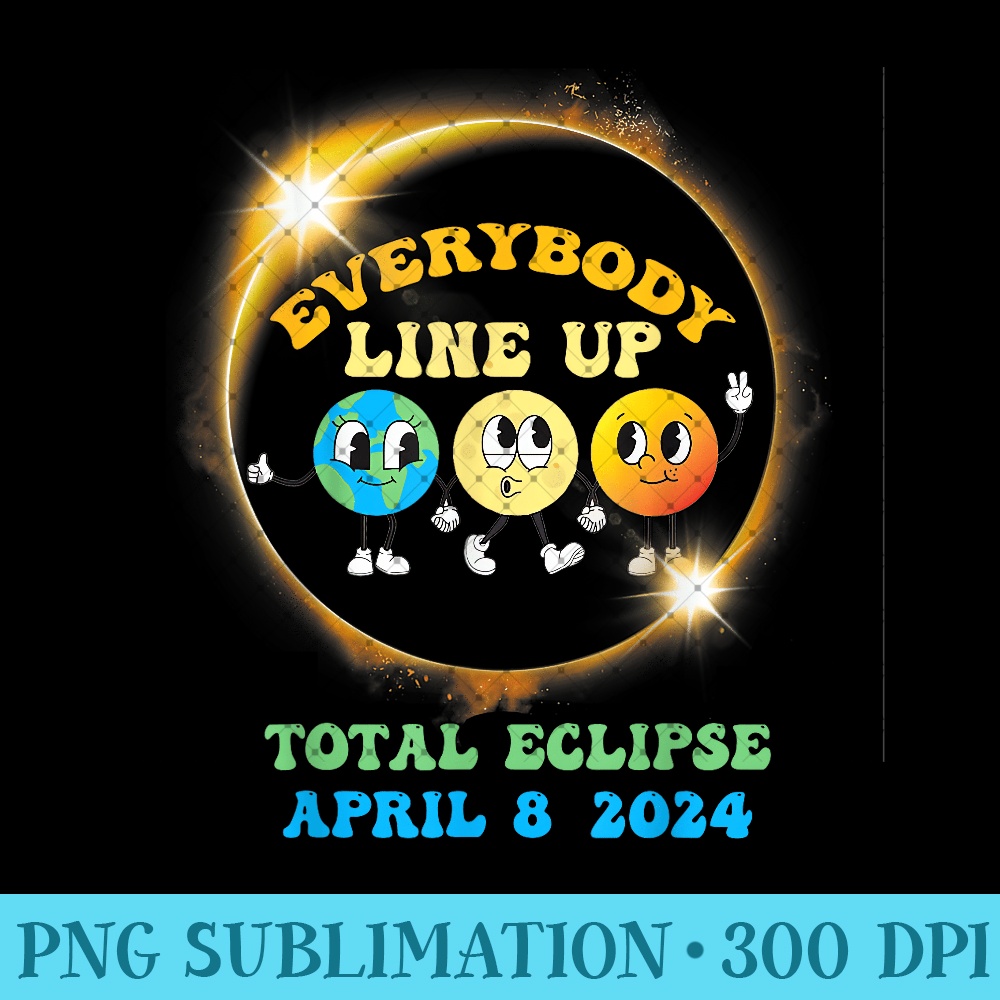 Retro Everybody Line Up Total Solar Eclipse 2024 Earth Moon | Inspire ...