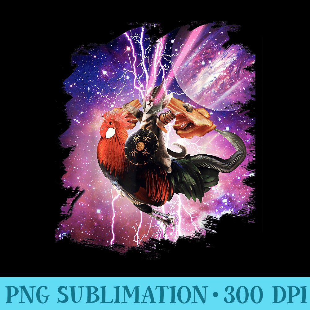 Lazer Warrior Space Cat Riding Chicken With Bacon - PNG Clip | Inspire ...