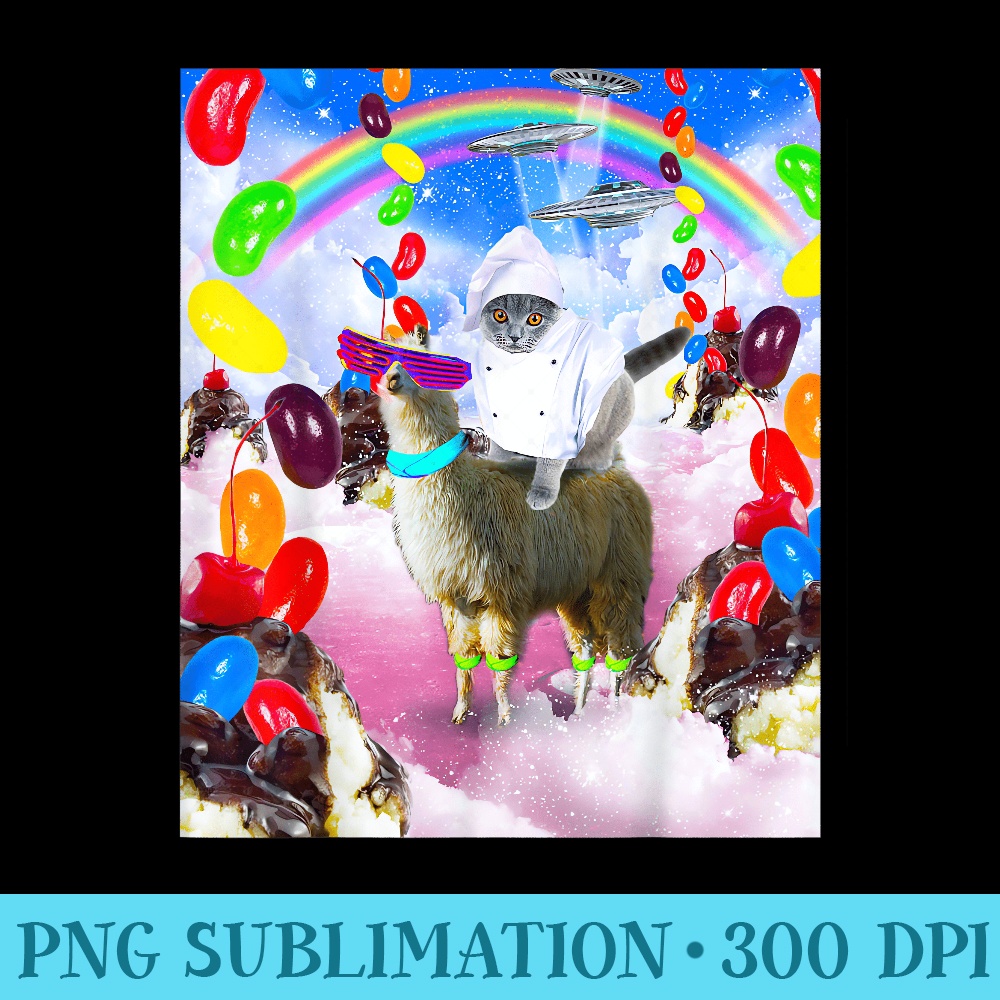 Cat Riding Llama With Sundae - Download PNG Files - Inspire Uplift