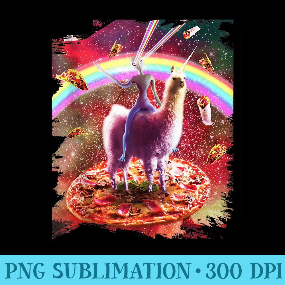 Laser Eyes Outer Space Alien Riding Llama Unicorn - PNG Down | Inspire ...