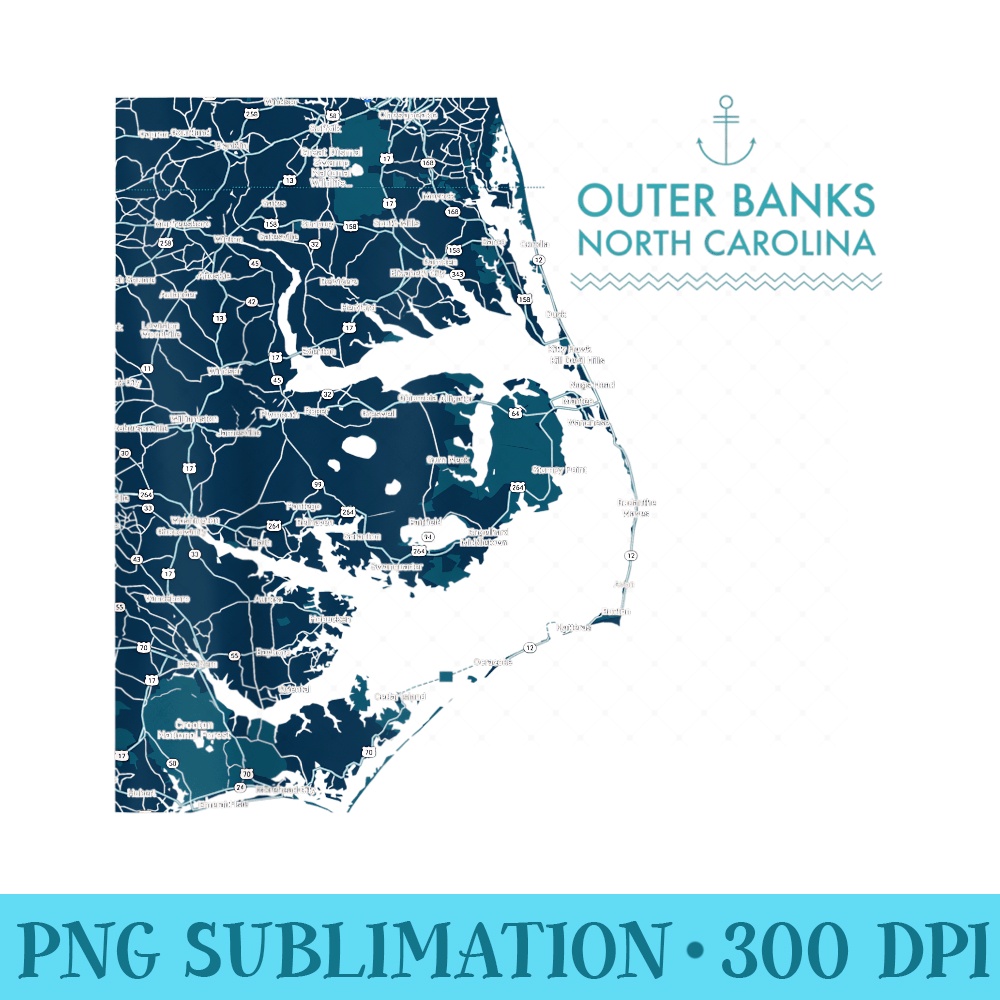 OBX NC Outer Banks Map Duck Corolla Beach Vacation Souvenir | Inspire ...