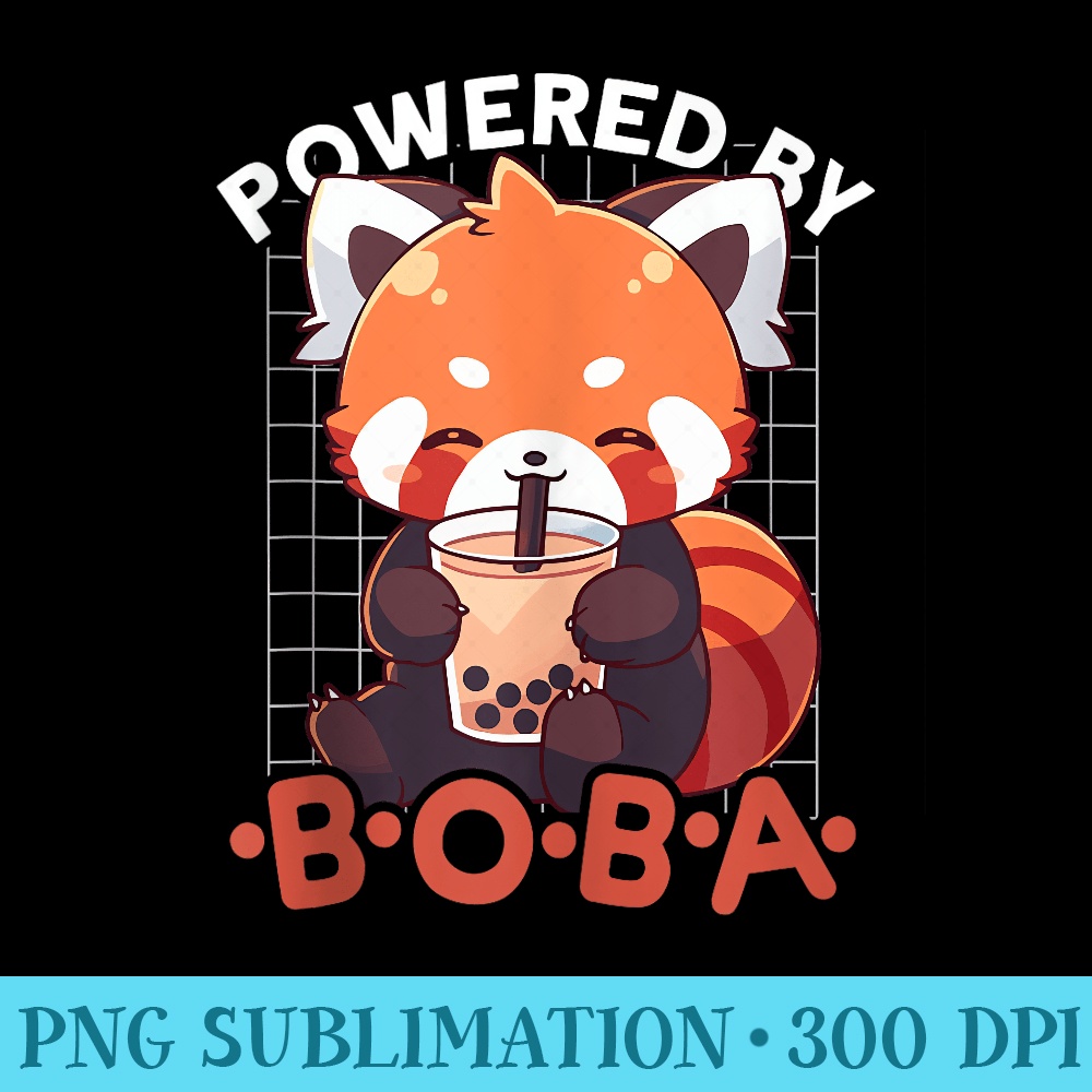 Powered by Boba Red Panda Kawaii Bubble Tea Anime Neko - Hig - Inspire ...