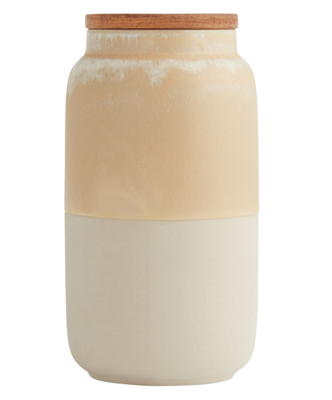 Tall Reactive Glaze Ceramic and Wood Storage Canister , colo | Inspire ...