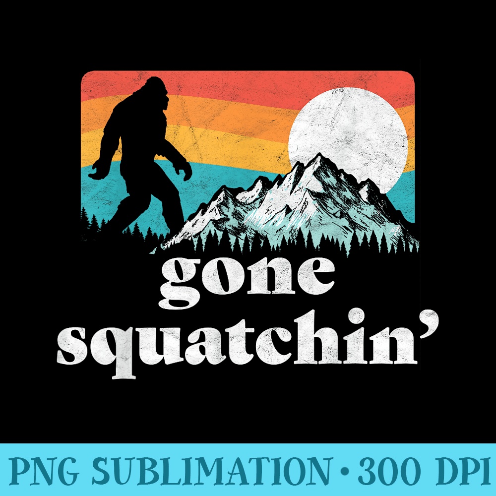 Gone Squatchin Funny Bigfoot Mountains Retro Graphic - Print | Inspire ...