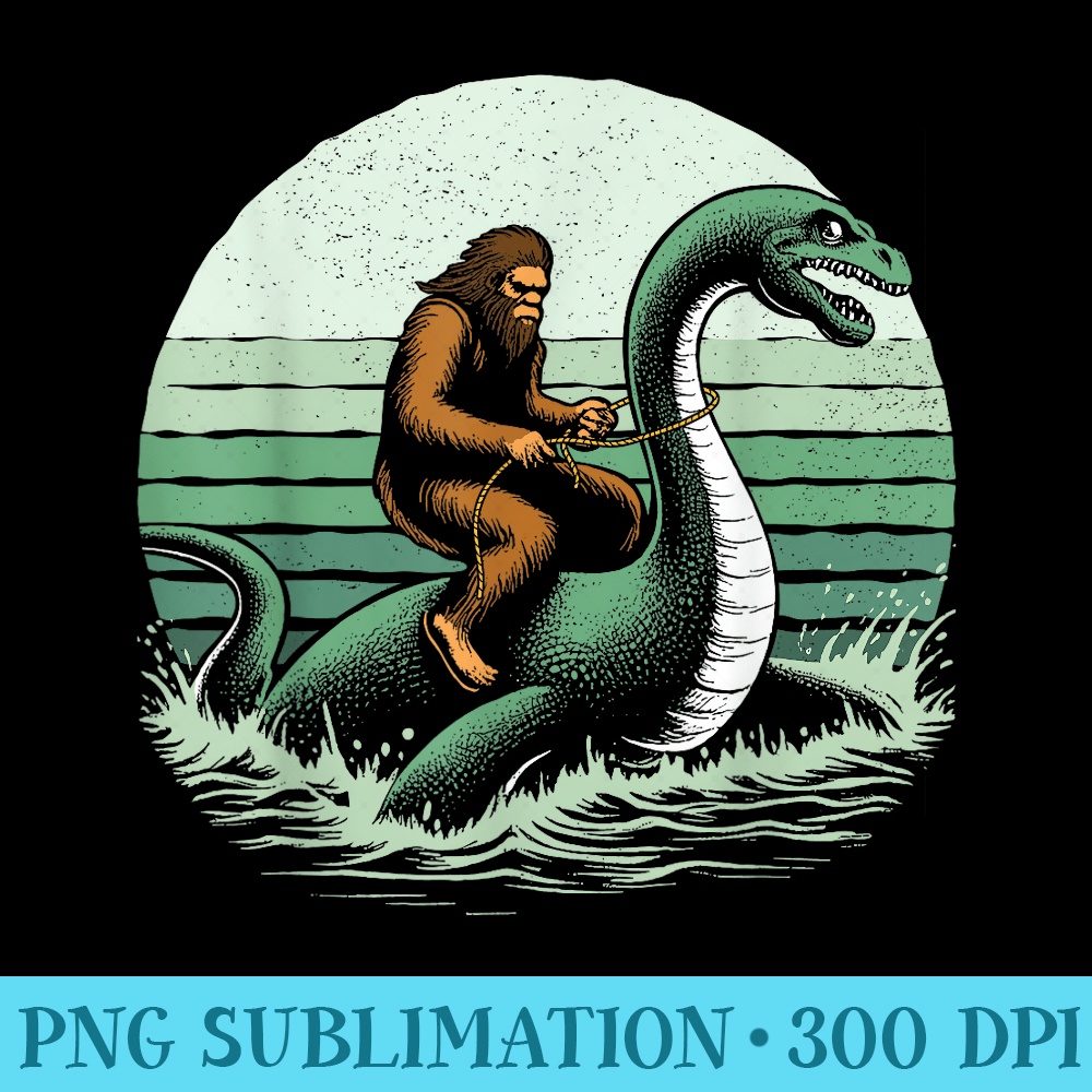 Retro Bigfoot Riding Loch Ness Monster Sasquatch Nessie - Un | Inspire ...