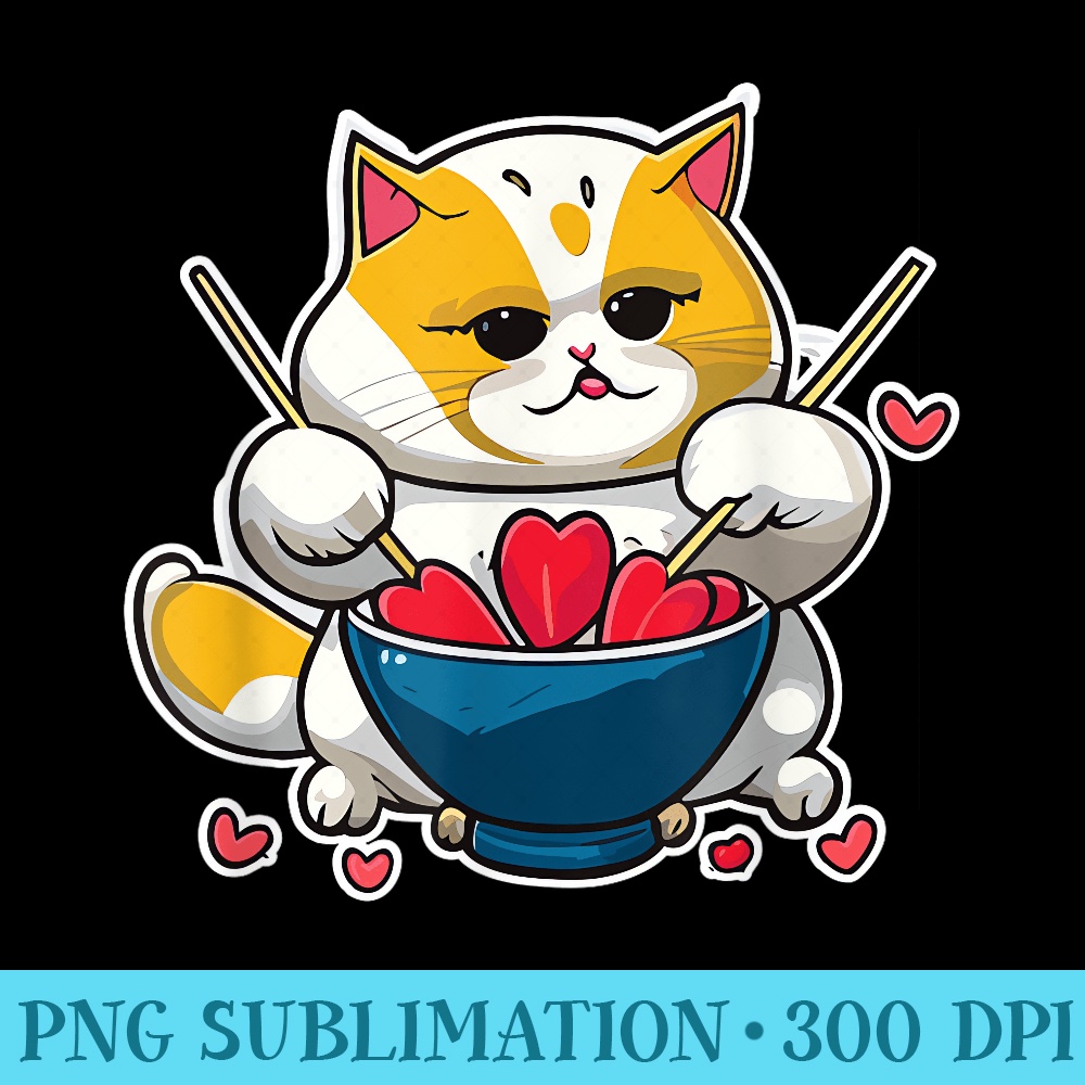 Anime Cat eating Ramen Noodles with Hearts Valentines Day - | Inspire ...