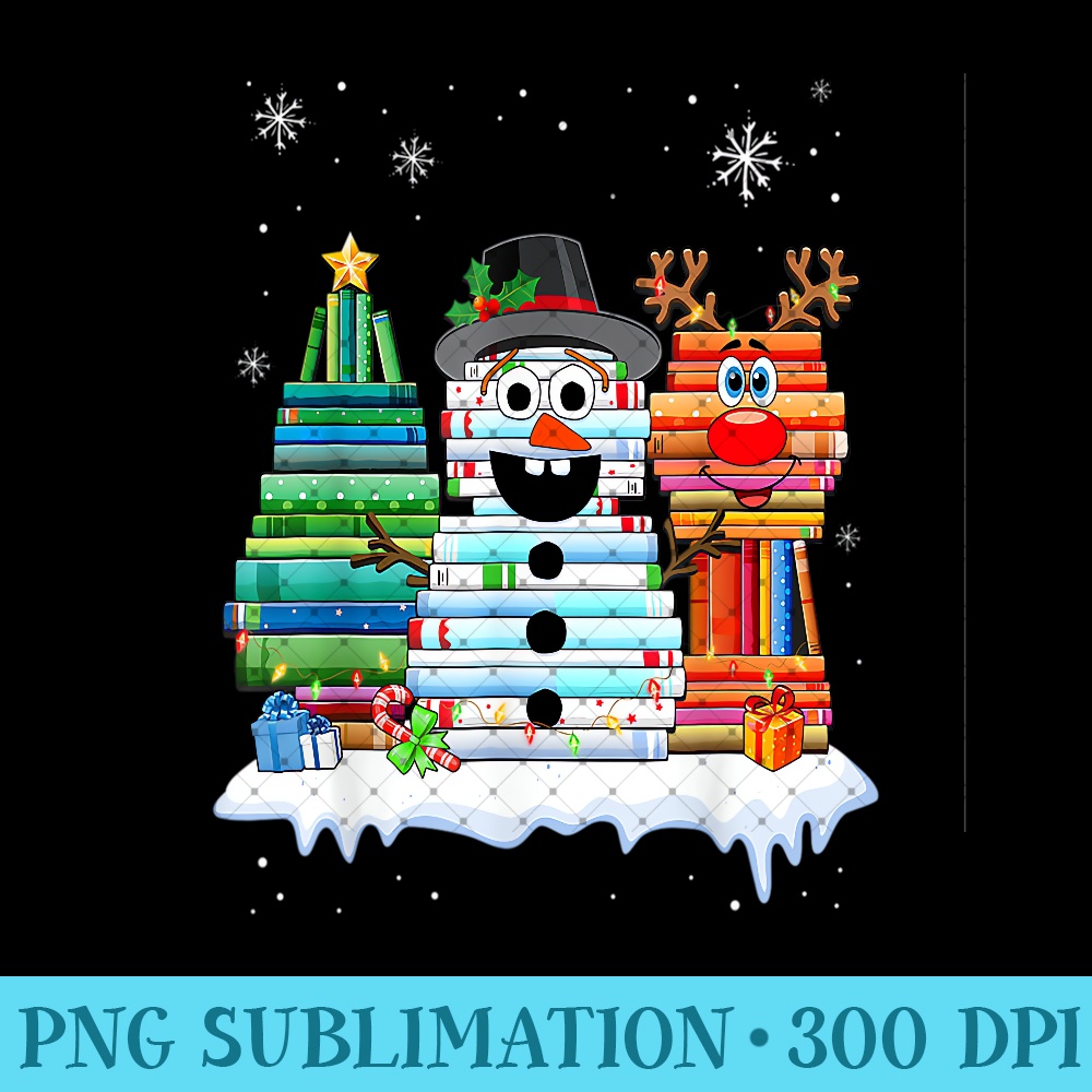 Christmas Tree Snowman Reindeer Book Stack Librarian - Subli | Inspire ...