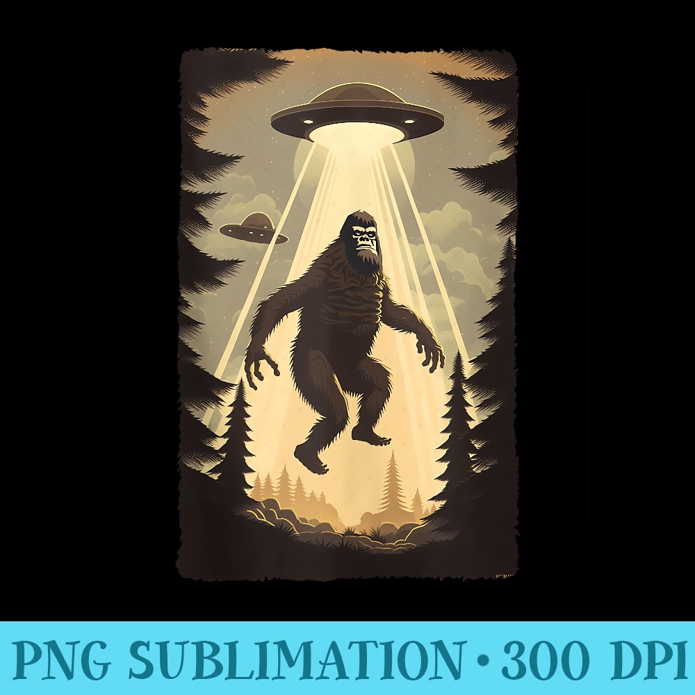Alien and Bigfoot UFO, Bigfoot Alien - Unique PNG Artwork | Inspire Uplift