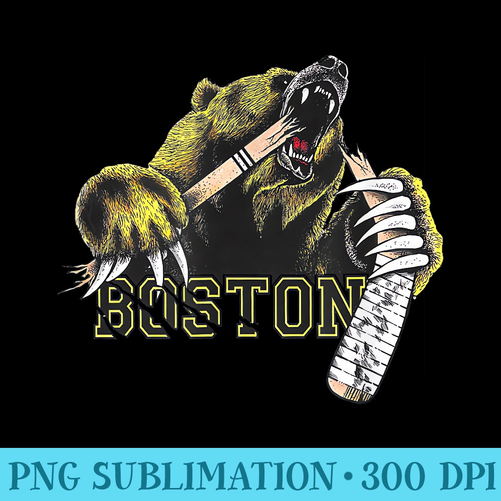 Ice Hockey Boston Bear Claws Biting Stick Mascot Logo - High | Inspire ...