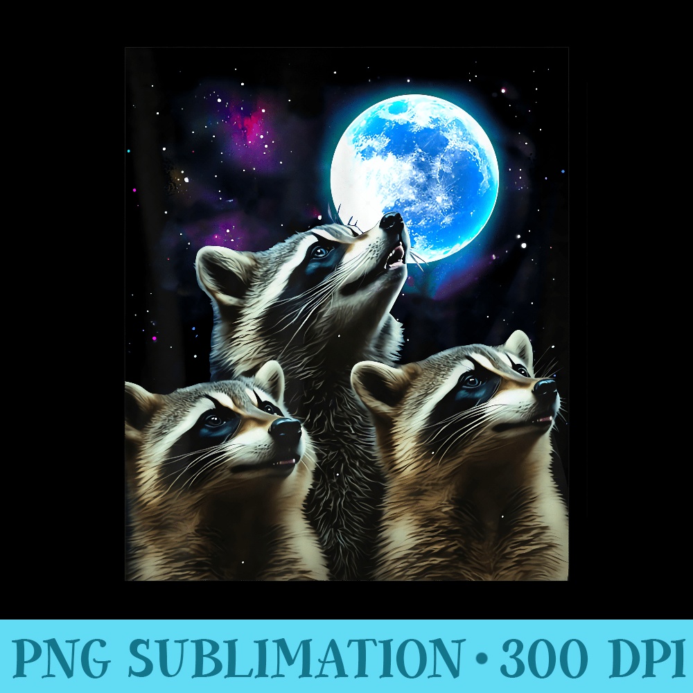 Three Raccoons Howling at the Moon Funny Raccoon Trash Panda | Inspire ...
