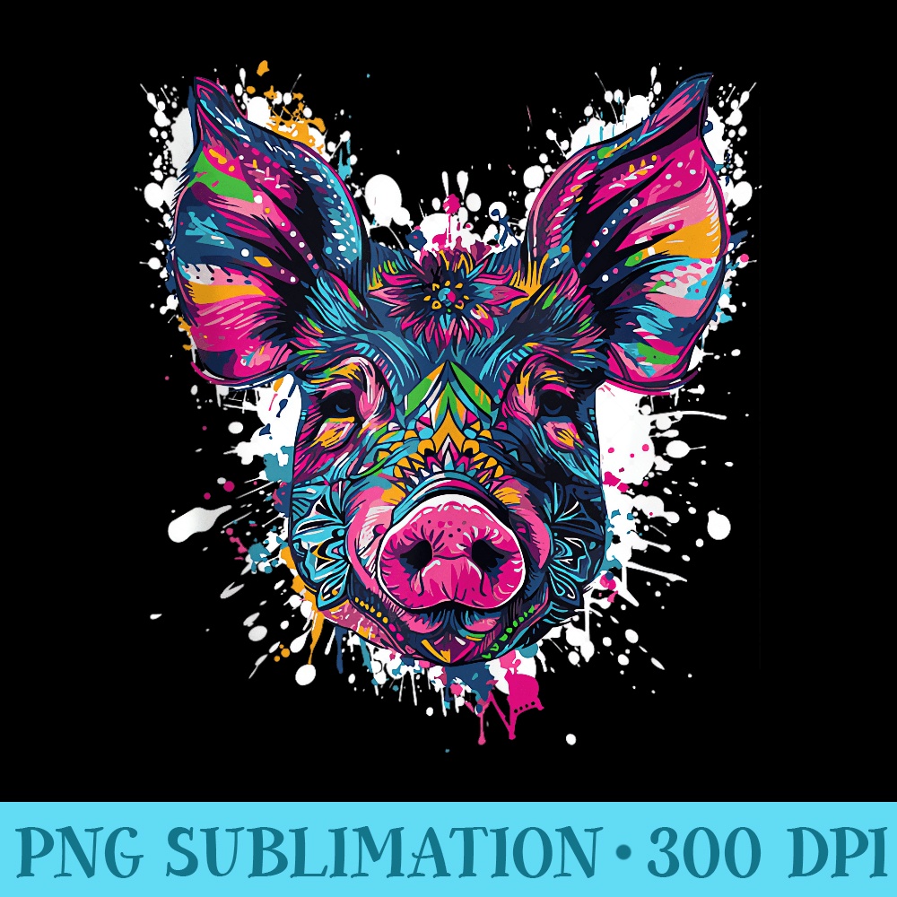 Pig Head Animal Portrait Popart Colorful - Transparent PNG M | Inspire ...