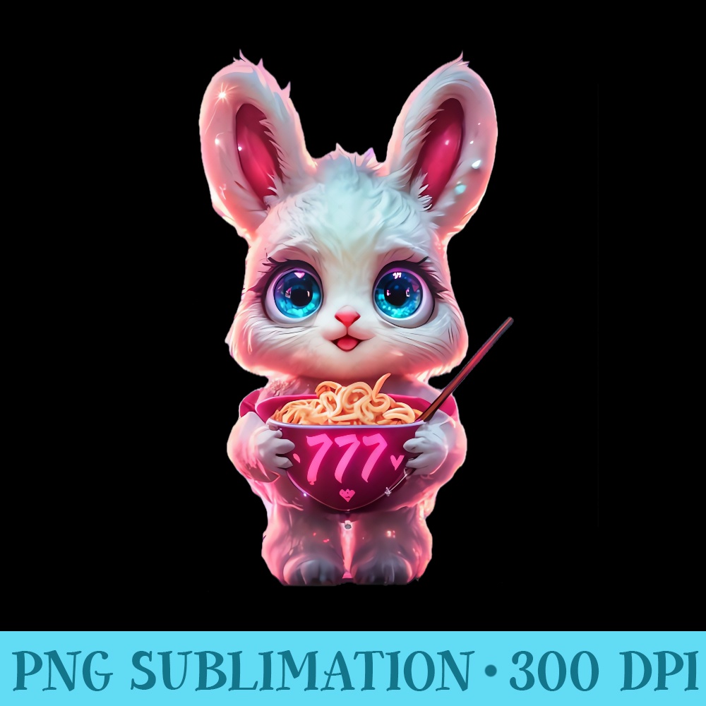 Cute Bunny Rabbit with Noodles 777 Lucky Kawaii Ramen Easter | Inspire ...