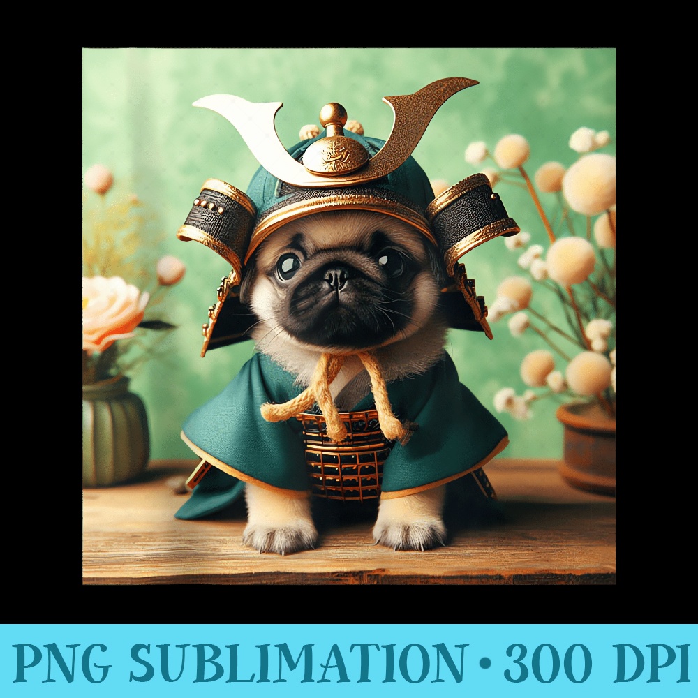 Pug Puppy Kawaii Samurai - Sublimation images PNG download | Inspire Uplift