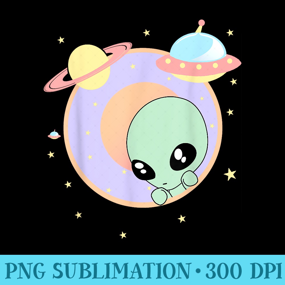 Chibi Alien Kawaii Pastel Cute Green Man Space UFO - PNG Fil | Inspire ...