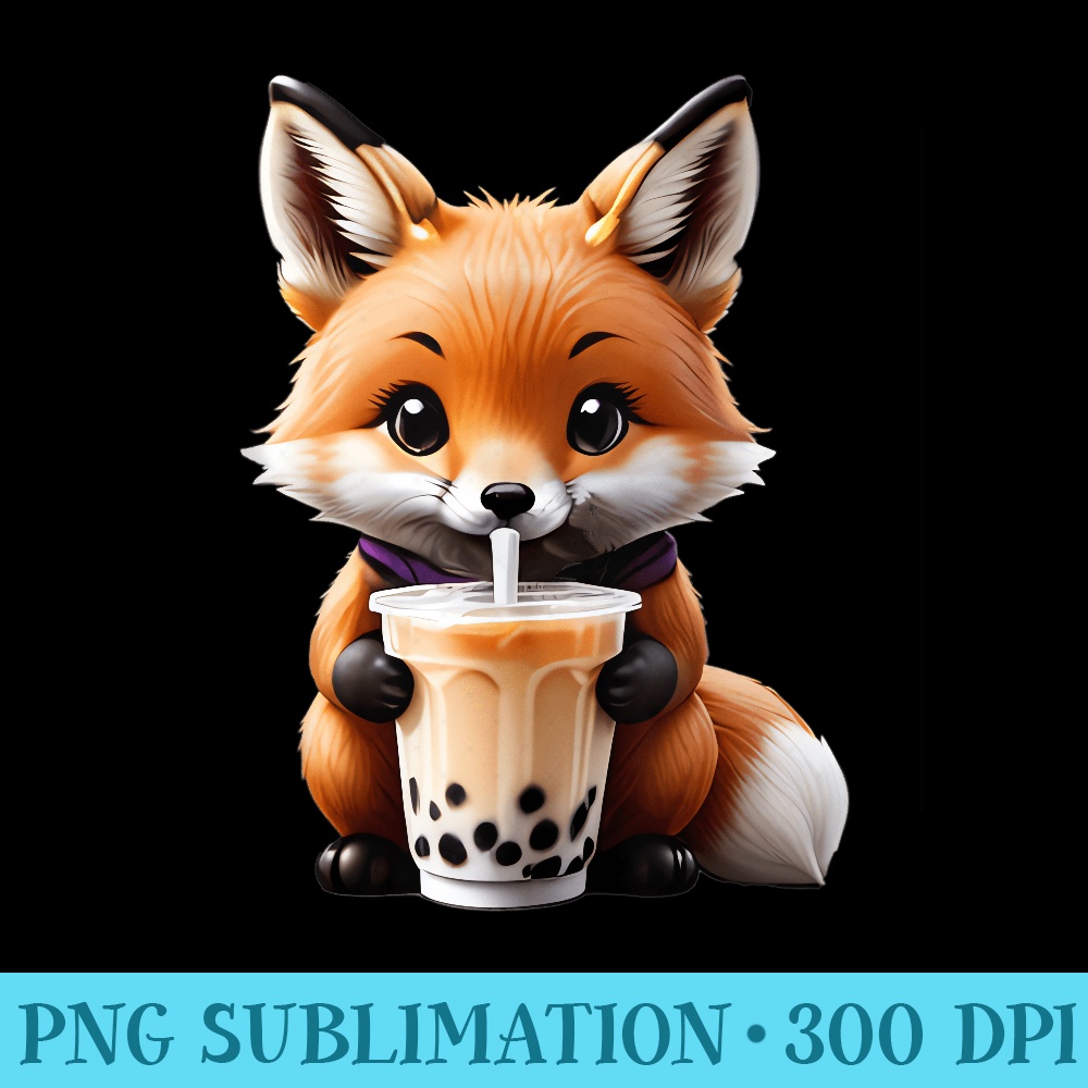 Cute Fox Drinking Boba Bubble Milk Tea Kawaii Animals Lover | Inspire ...