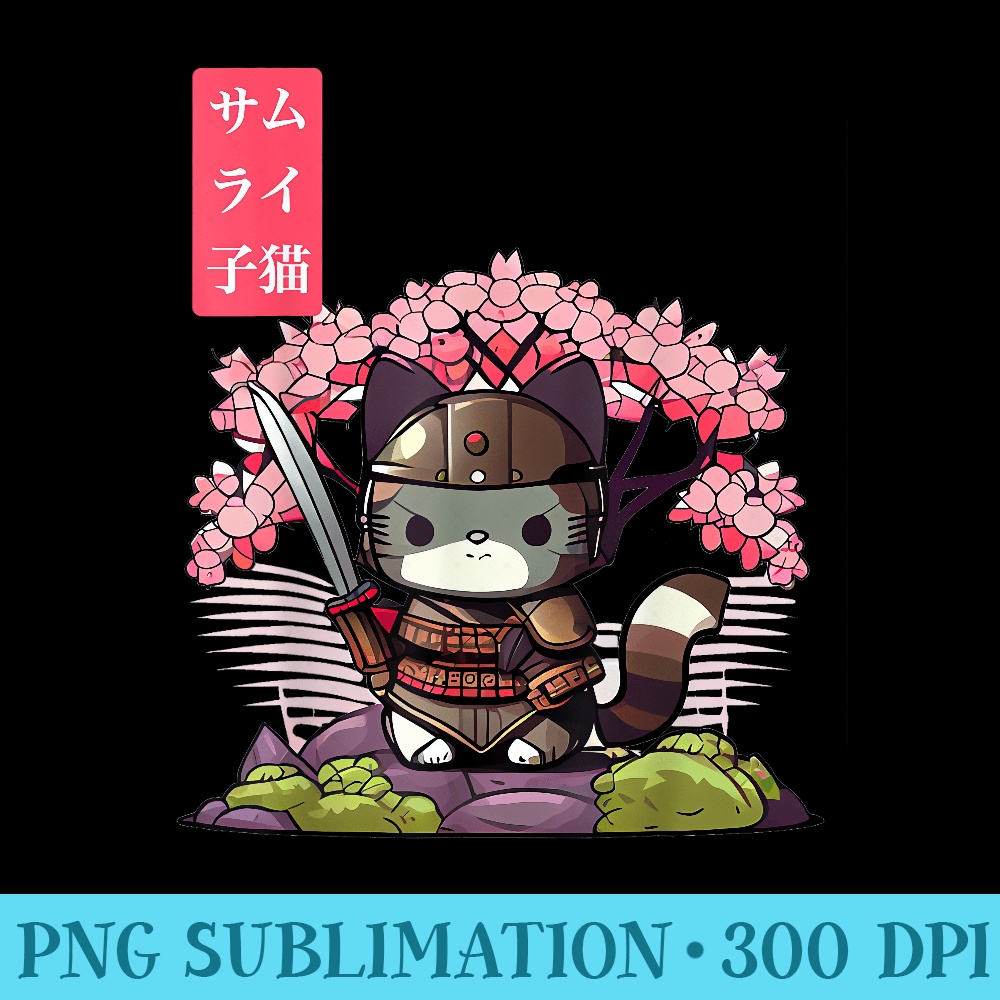 Kawaii Samurai Kitten with Cherry Blossom Japanese Anime - P | Inspire ...