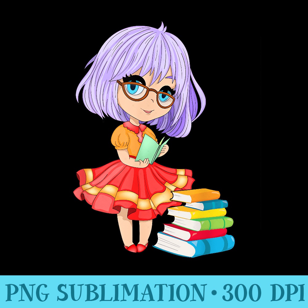 Cute Chibi Gacha Style Fashion Reading Girl with Books - PNG | Inspire ...