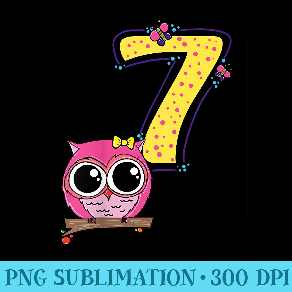 7th Birthday Girls Owl Pink Birthday - High Resolution PNG D | Inspire ...