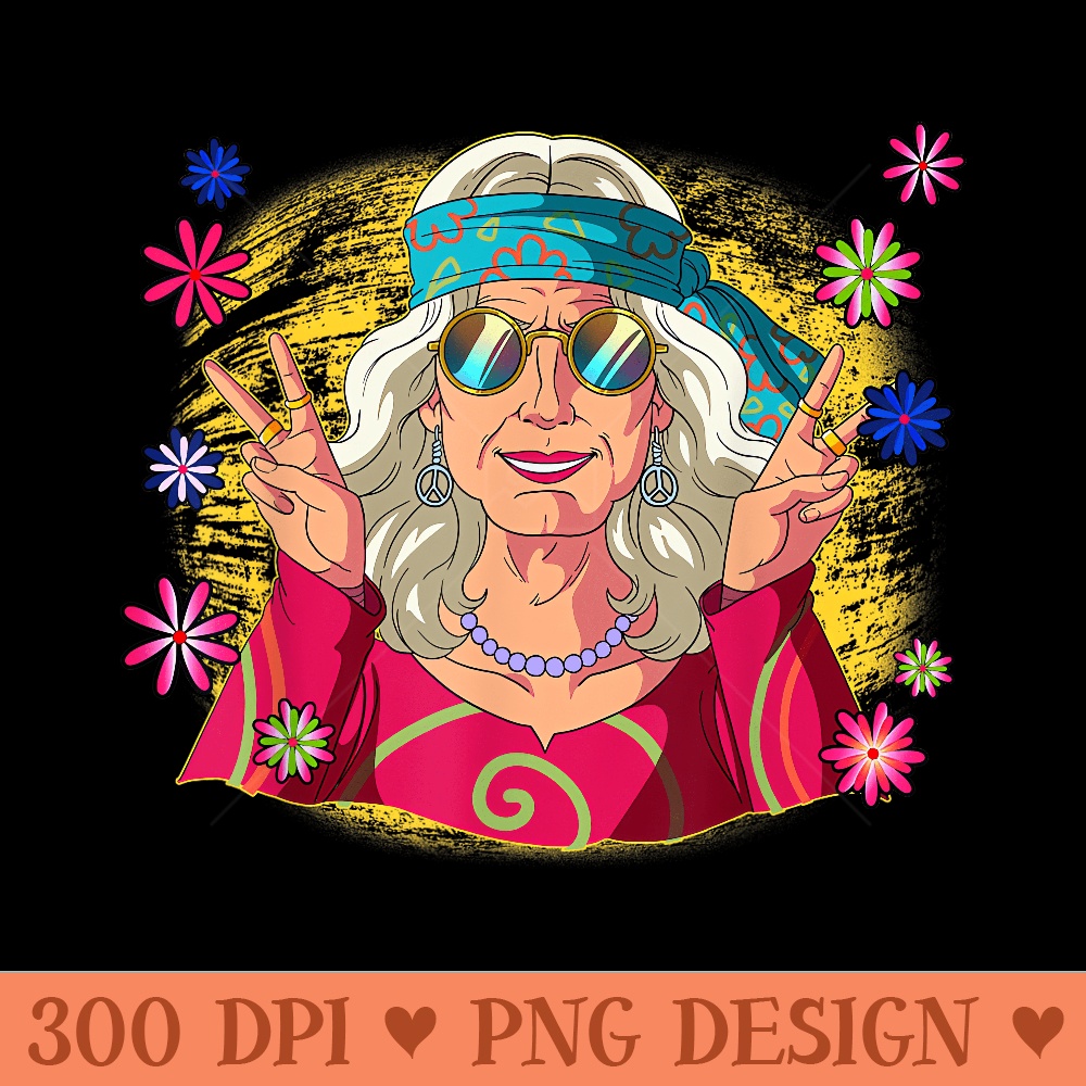 60s 70s Groovy Hippie Old Woman - PNG Art Files | Inspire Uplift